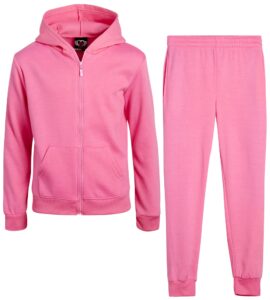 real love girls' jogger set - 2 piece basic fleece solid full zip hoodie and sweatpants (size: 7-16), size 10-12, soft pink