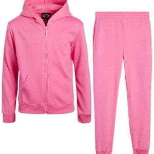 Real Love Girls' Jogger Set - 2 Piece Basic Fleece Solid Full Zip Hoodie and Sweatpants (Size: 7-16), Size 10-12, Soft Pink