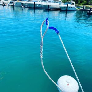 Line Caddy Docksider, White, Blue, Arm is approximately 6′ long