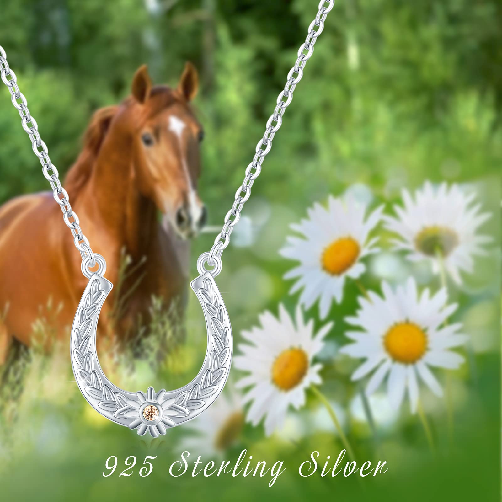 MEDWISE Lucky Horseshoe Necklace Gifts for Cowgirls Women Sterling Silver Horseshoe Daisy Necklace for Horse Lover Jewelry Birthday Christmas