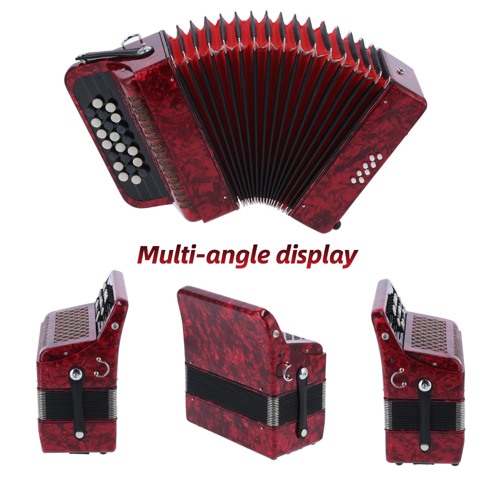 22 Keys 8 Bass Professional Accordion, Accordion Musical Piano Keyboard with Storage Backpack, 2 Straps, Piano Accordion Musical Instrument for Professional, Beginners (red)