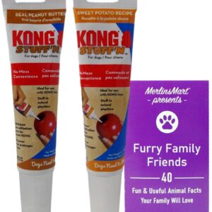 Kong Stuff'N Dog Toy Fill Tubes 2 Flavor Variety - (1) Each: Real Peanut Butter, Sweet Potato Spread (5 Ounces) - Plus Fun Animal Facts Booklet Bundle