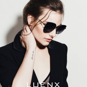 LUENX Trendy Square Oversized Women Aviator Sunglasses - Polygon Flat Three dimensional Rhombic Loop Wire Black Frame PC Grey Lens