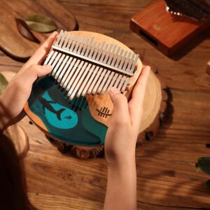 Hluru 21 Key Ocean Kalimba | Round Corner Resin & Beech Material Whale Jellyfish Thumb Piano Blue, HL-21BON