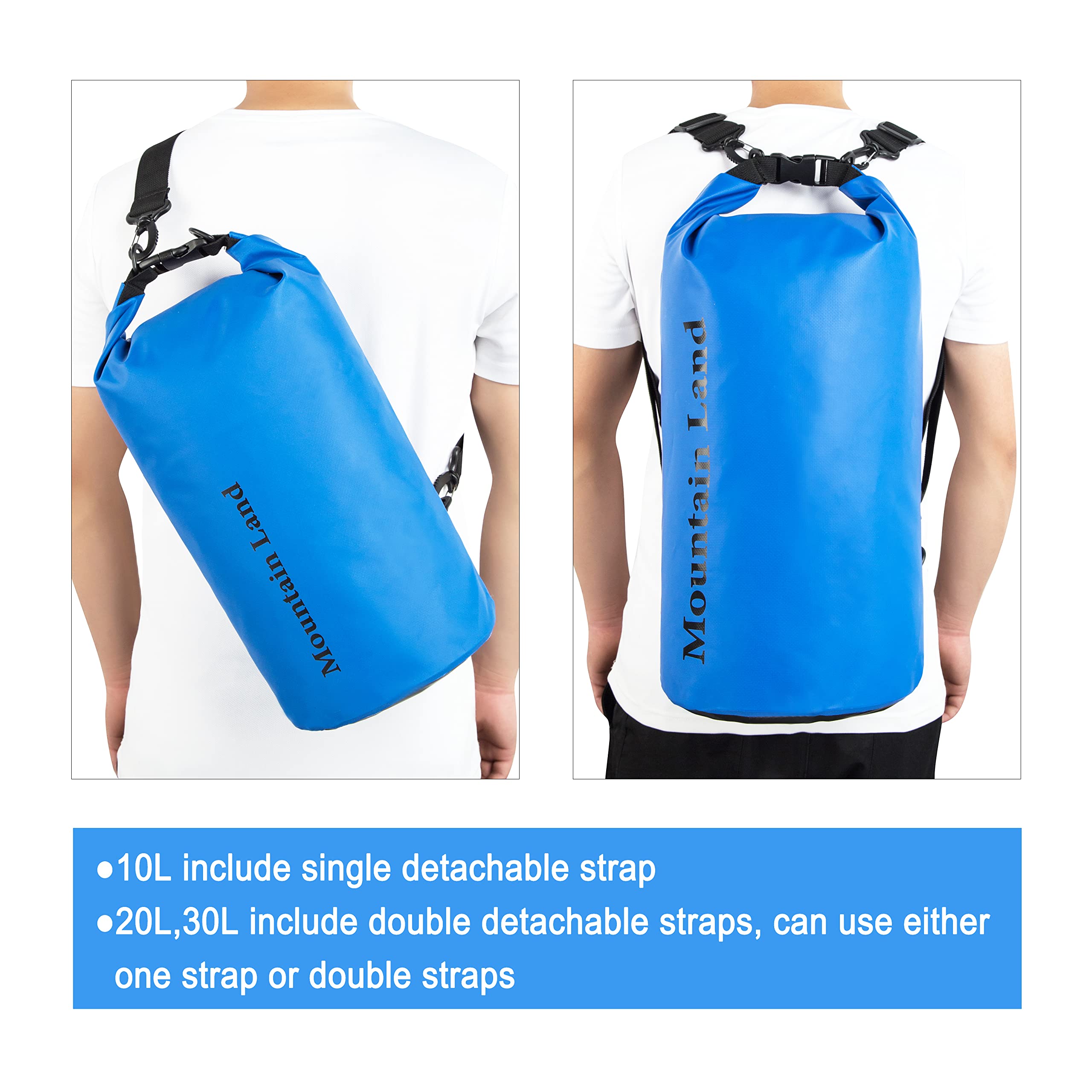 Mountain Land Waterproof Beach Dry Bag 30L Roll Top Backpack Boat Bag Dry Sack for Kayaking Rafting Fishing Hiking Camping Dark Blue