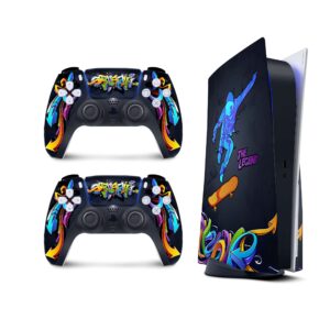 tacky design ps5 skater skin for playstation 5 console and 2 controllers, skin vinyl 3m decal stickers full wrap cover (disk edition)