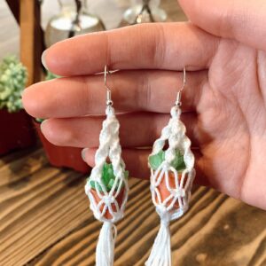 Succulent in a Pot Macrame Earrings -Bohemian Style - Lightweight Quality Earrings