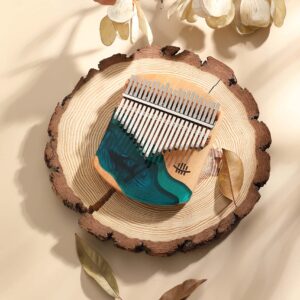 Hluru 21 Key Ocean Kalimba | Round Corner Resin & Beech Material Whale Jellyfish Thumb Piano Blue, HL-21BON