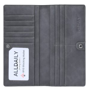 alldaily ultra slim thin leather women wallet rfid blocking credit card holder bifold long ladies billfold (grey)