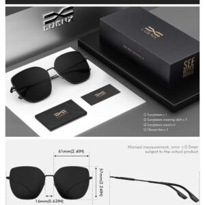 LUENX Trendy Square Oversized Women Aviator Sunglasses - Polygon Flat Three dimensional Rhombic Loop Wire Black Frame PC Grey Lens