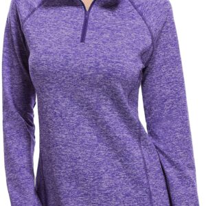 Miusey Womens Quarter Zip Pullover Long Sleeve Thermal Fleece Athletic Running Shirt Quick Dry 1/4 Zip Shirts Activewear Workout Tops Purple XXL