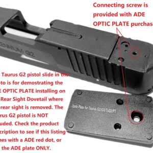 Ade Advanced Optics Delta RD3-012 Red Dot Reflex Sight + Optic Mounting Plate for Taurus PT111 G2, Millennium G2, G2C, G3 with Original Rear Sight, PT140 G2, PT709, PT740, TX22 + Pictinny Plate