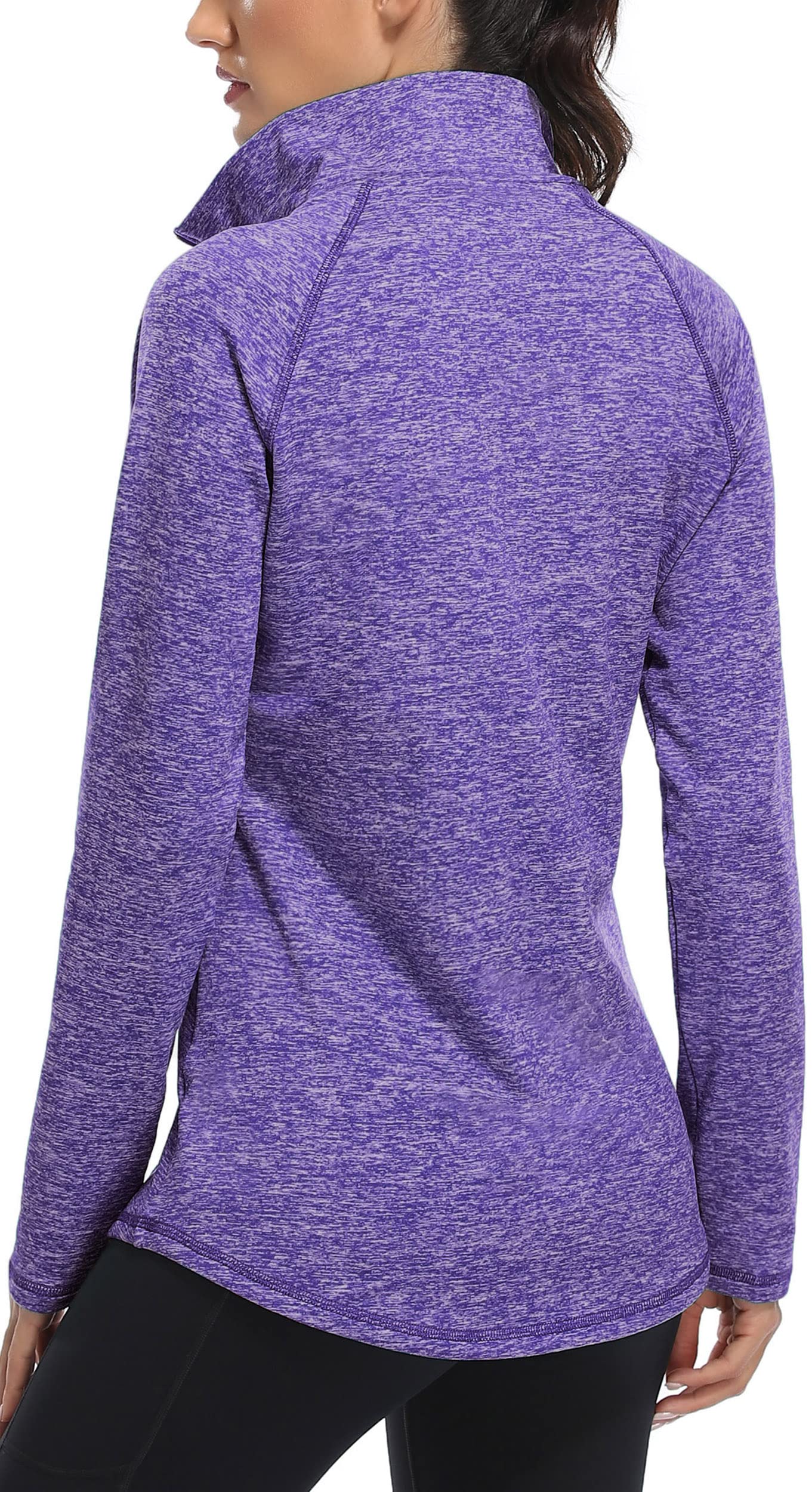 Miusey Womens Quarter Zip Pullover Long Sleeve Thermal Fleece Athletic Running Shirt Quick Dry 1/4 Zip Shirts Activewear Workout Tops Purple XXL