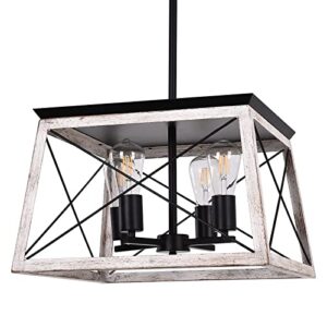 merbotin farmhouse chandelier for dining room, rustic kitchen island light fixture, white wood distressed large pendant light, 4 light chandelier hanging ceiling light for entryway hallway foyer