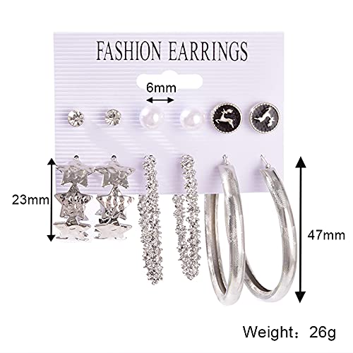 OATHYAN Women's 72 Pairs Silver Earring Set, Geometric Fake Pearl Round Ball Stud Earrings, Hypoallergenic, Lightweight, Gift for Women