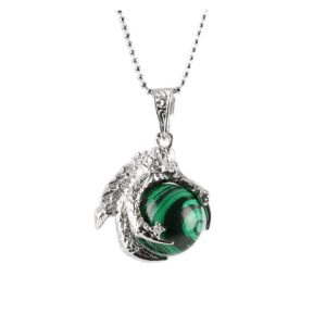 jiaw necklace natural gem stone beads dragon claw necklaces & pendant ball lapis lazuli crystal quartz women men yoga gothic jewelry (metal color : malachite)