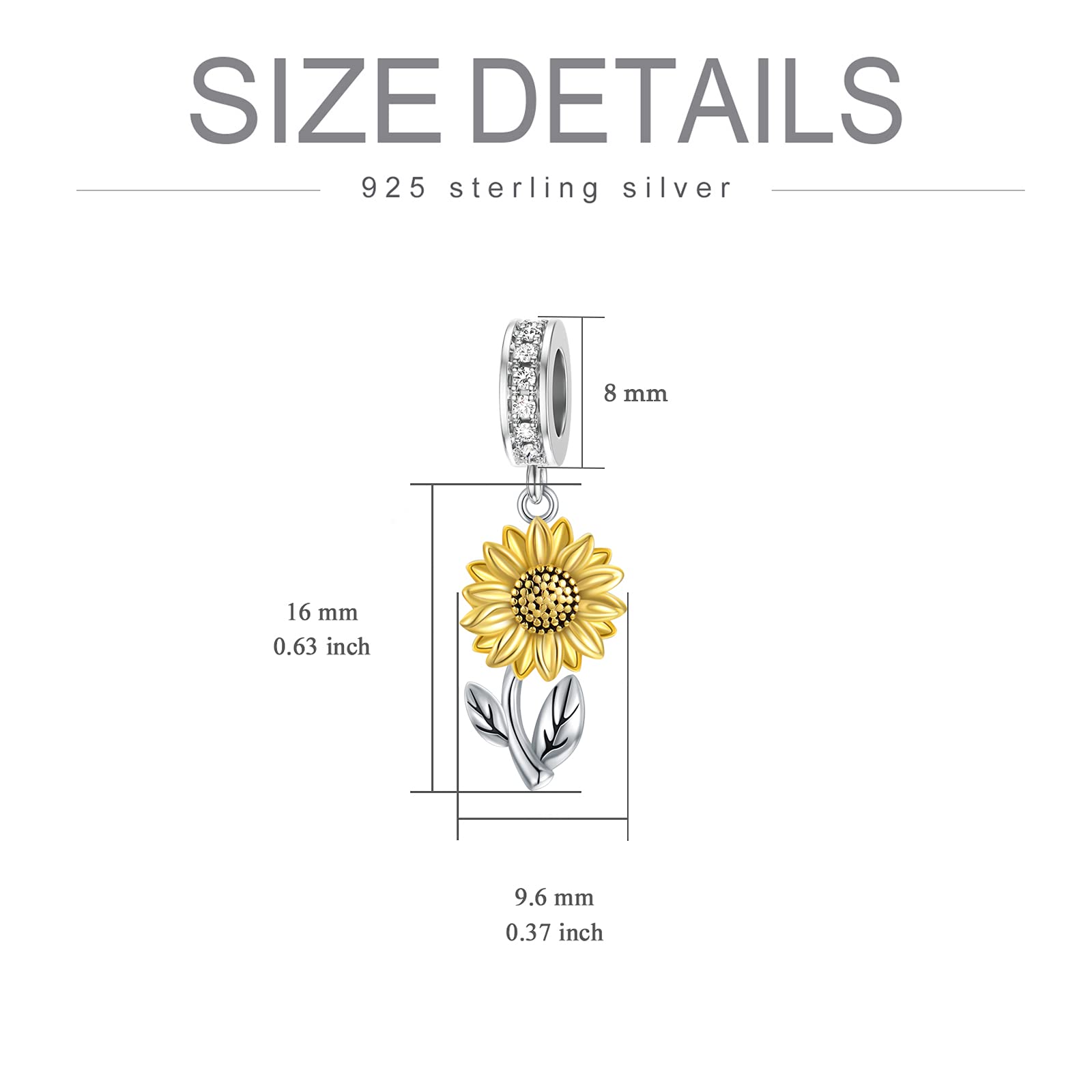 LEECCI Valentine's Day Gifts for Her Sunflower Charm 925 Sterling Silver Flower Pendant Dangle Charm Beads for Bracelet Sunflower Jewelry Gifts for Women