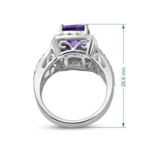 Jewelili 14K Rose Gold Over Sterling Silver 10x8 MM Cushion-cut Amethyst and Round Created White Sapphire Halo Ring, Size 7