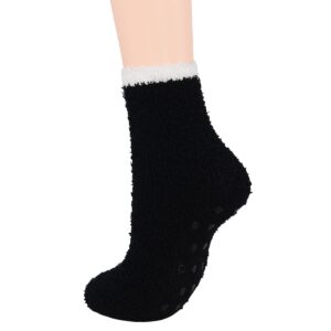 Cosy Encounter Womens Fuzzy Slipper Socks Winter Warm Anti Slip Socks Comfy Thick Thermal Socks Casual Home 5 Pairs White Black One Size, WDCEBS4072SXG5PSN