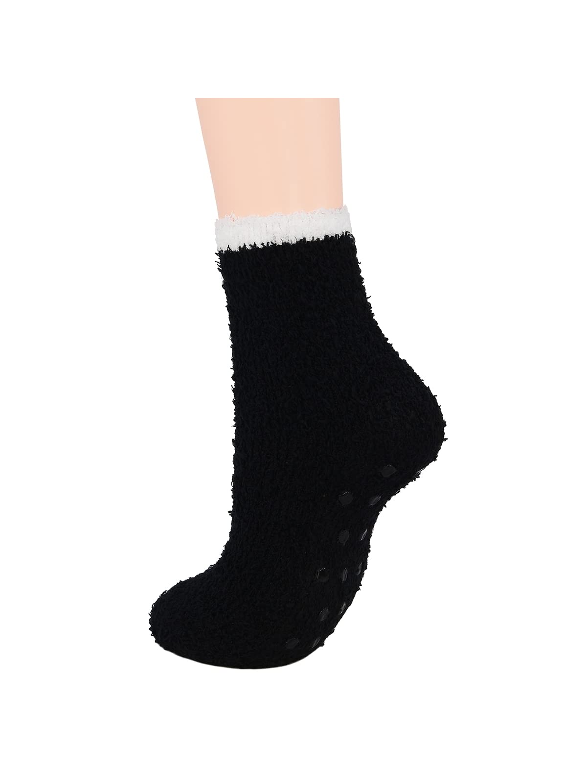 Cosy Encounter Womens Fuzzy Slipper Socks Winter Warm Anti Slip Socks Comfy Thick Thermal Socks Casual Home 5 Pairs White Black One Size, WDCEBS4072SXG5PSN