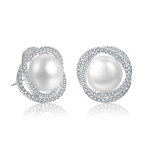 real pearl earrings studs for women girls,14k white gold plated s925 sterling silver earrings,10-11mm