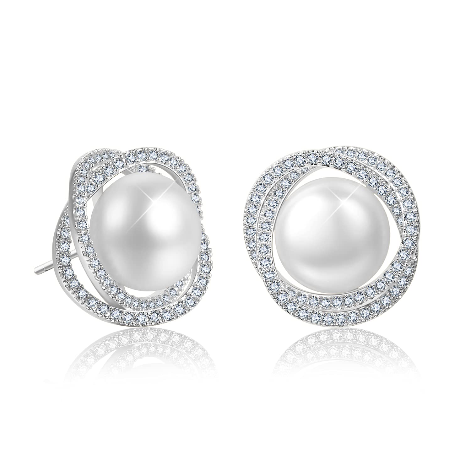 Real Pearl Earrings Studs for Women Girls,14K White Gold Plated S925 Sterling Silver Earrings,10-11mm