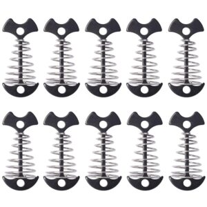 alnicov 10pcs deck plank board tent stakes,fishbone deck anchor pegs with spring buckle for outdoor camping hiking,black