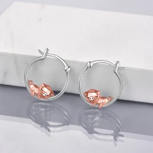 Pig Earrings Sterling Silver Origami Pig Hoop Earrings Pig Jewelry Gifts for Women