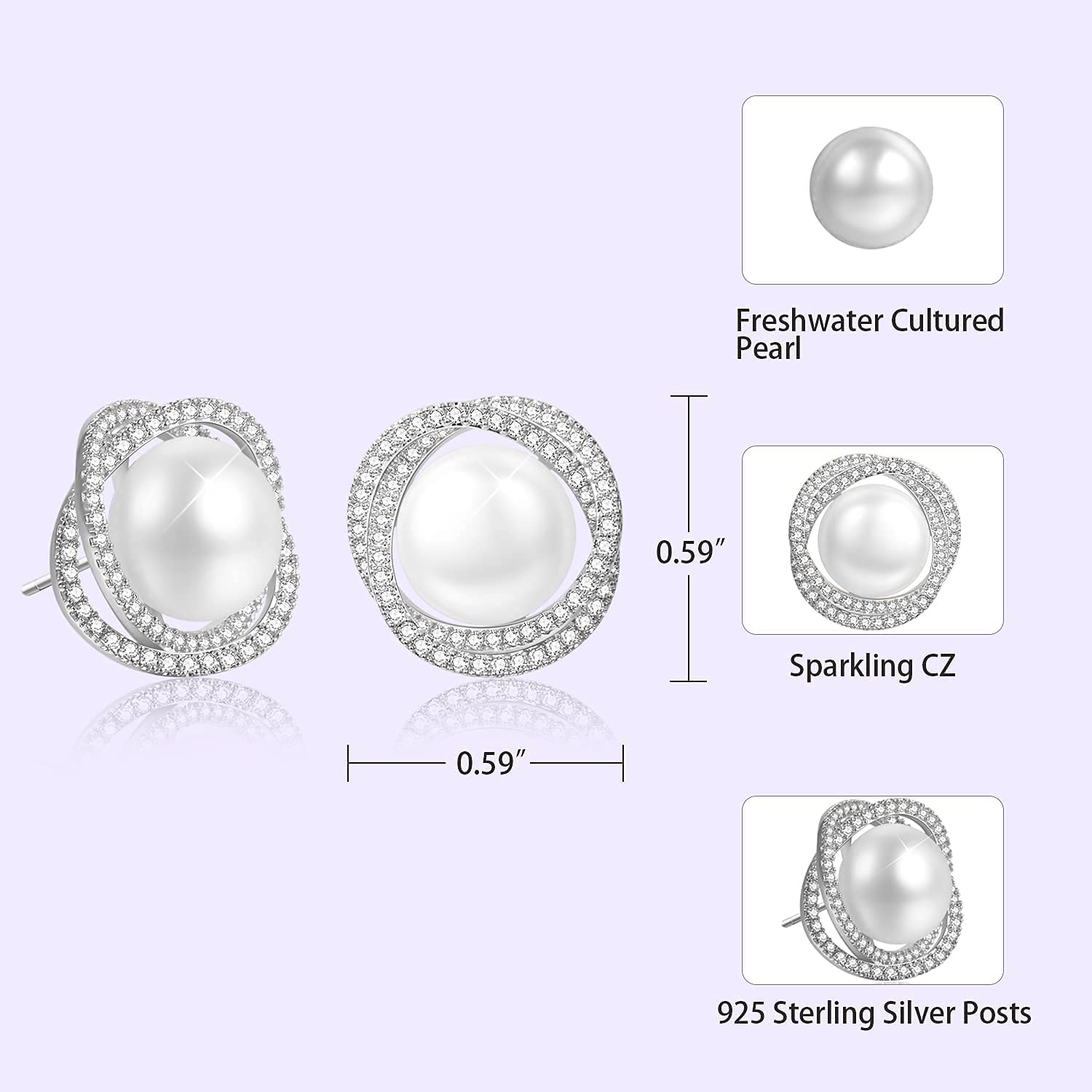 Real Pearl Earrings Studs for Women Girls,14K White Gold Plated S925 Sterling Silver Earrings,10-11mm