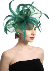 oridoor sinamay fascinator flower feathers pillbox hat headband hair clips for derby cocktail wedding tea party a green,one size