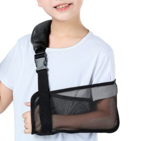 ledhlth mesh kids arm sling black for shower shoulder immobilizer brace support for broken shoulder elbow arm wrist injury children pediatric toddler girls boys left right, kids l