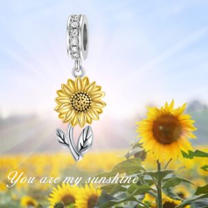 LEECCI Valentine's Day Gifts for Her Sunflower Charm 925 Sterling Silver Flower Pendant Dangle Charm Beads for Bracelet Sunflower Jewelry Gifts for Women