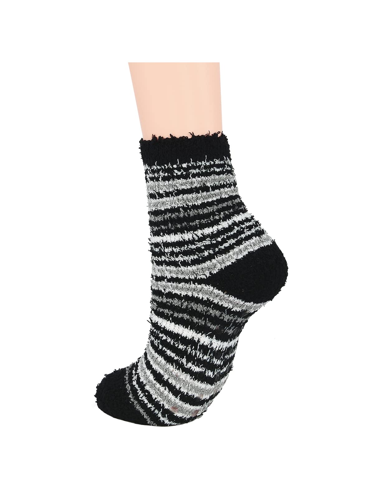 Cosy Encounter Womens Fuzzy Slipper Socks Winter Warm Anti Slip Socks Comfy Thick Thermal Socks Casual Home 5 Pairs White Black One Size, WDCEBS4072SXG5PSN