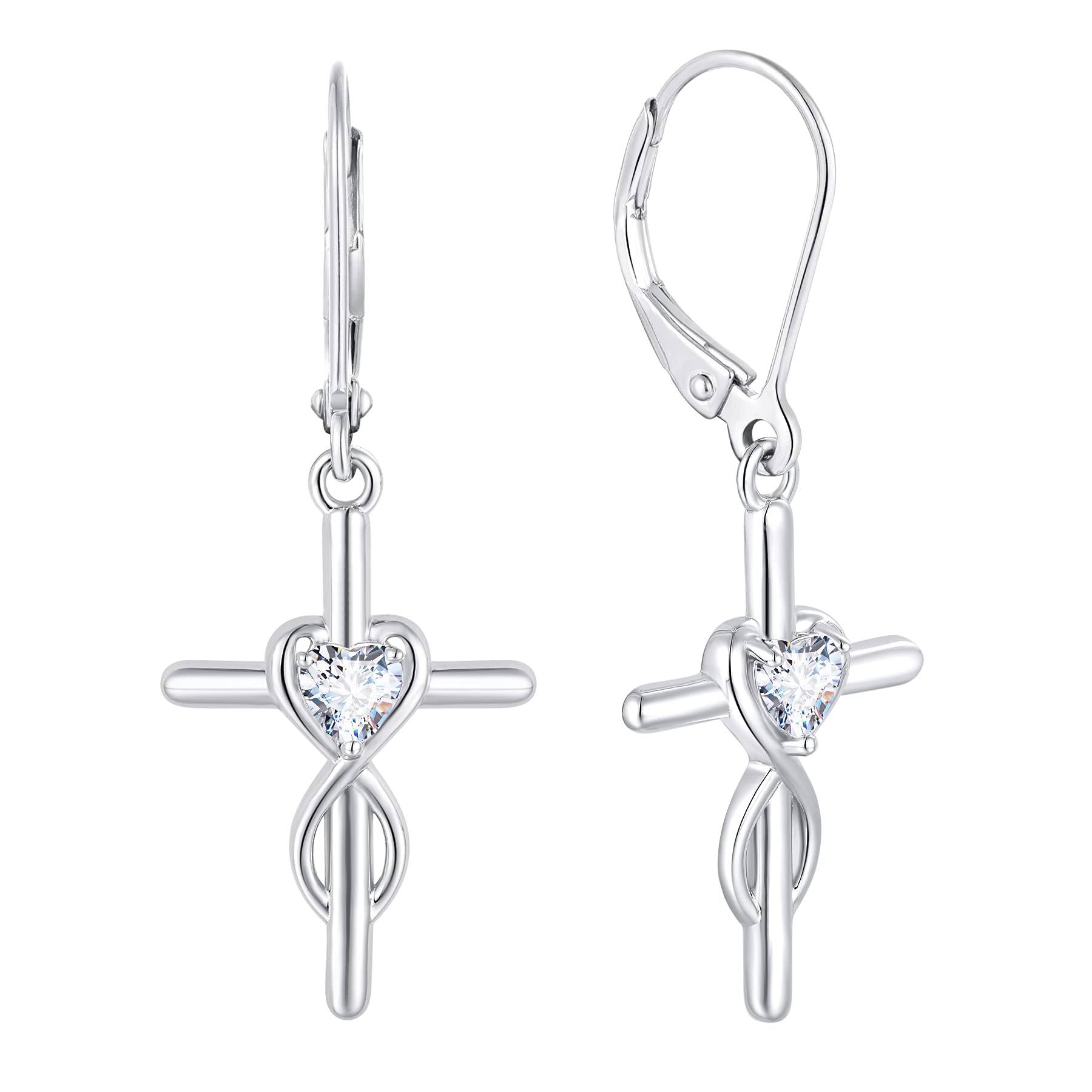 JO WISDOM 925 Sterling Silver Cross Infinity Heart Dangle & Drop Earrings with 5A Cubic Zirconia April Birthstone