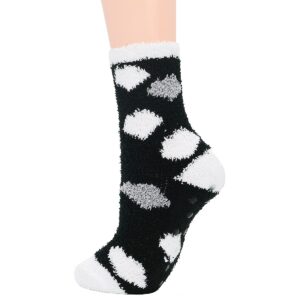 Cosy Encounter Womens Fuzzy Slipper Socks Winter Warm Anti Slip Socks Comfy Thick Thermal Socks Casual Home 5 Pairs White Black One Size, WDCEBS4072SXG5PSN