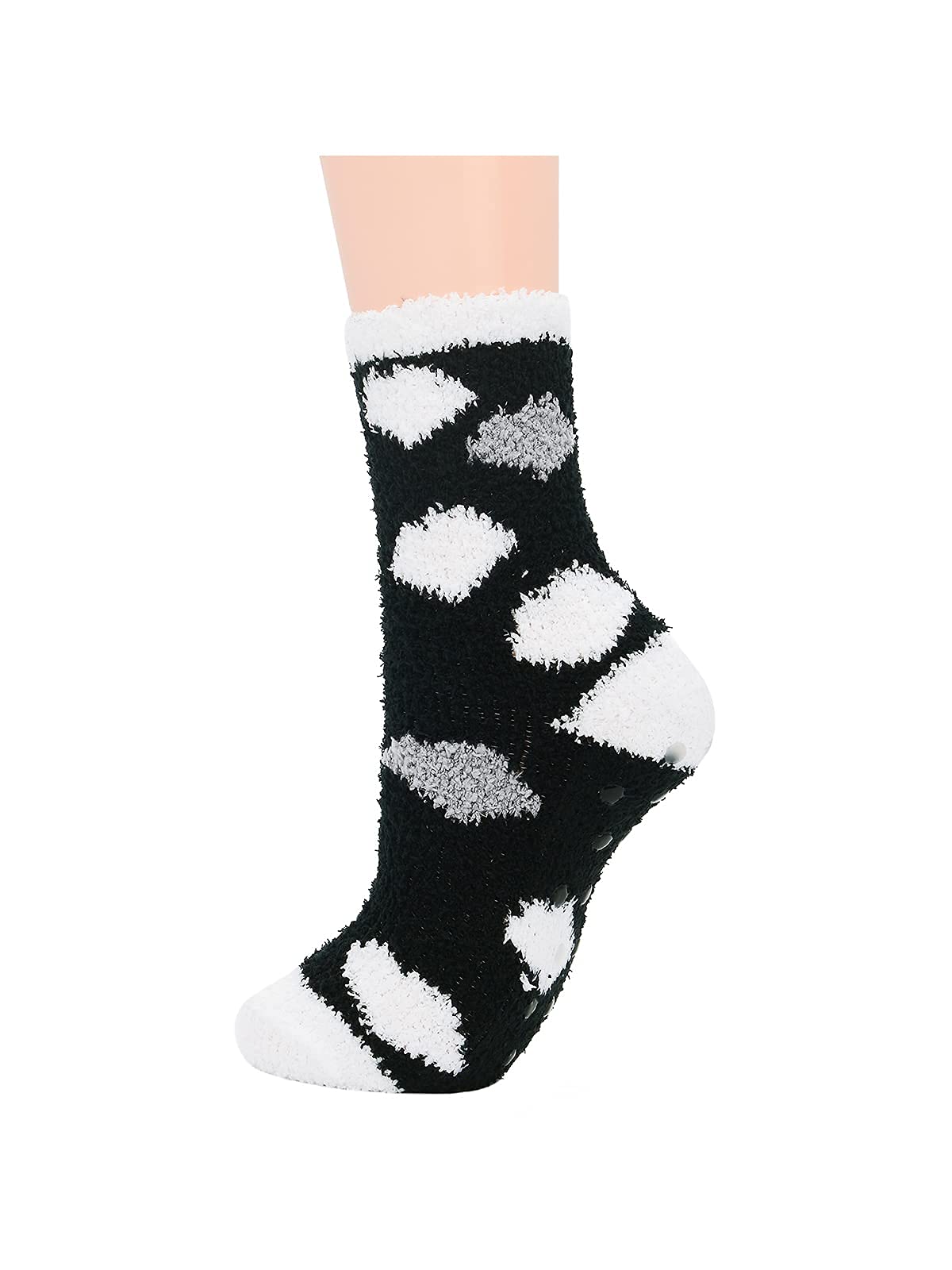 Cosy Encounter Womens Fuzzy Slipper Socks Winter Warm Anti Slip Socks Comfy Thick Thermal Socks Casual Home 5 Pairs White Black One Size, WDCEBS4072SXG5PSN