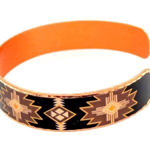 FRONT LINE JEWELRY Native American Zia Bracelets for Unisex Open-Ended Zia Sun Symbol Jewelry Gold & Black Accented Native American Copper Bracelets