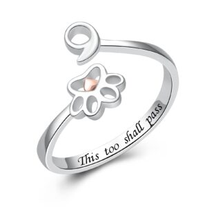 hioed puppy dog cat paw ring semicolon 925 sterling silver pet rings this too shall pass animal ring adjustable rings inspirational jewelry gift for women