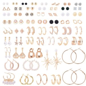 56 pairs earrings sets for women pearl hoop earring assorted multiple stud earrings set simple cute jewelry (#1)