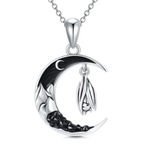 flpruy bat crescent moon necklace 925 sterling silver gothic pendant black cz mountain necklace jewelry for women