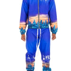 WEIV GEAR Men’s Tracksuit Set – 2 Piece Outfit Graphic Full Zip Up Jacket and Drawstring Waistband Sweatpants Joggers Active FJ708 BLUE L