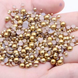 mixed size 2/3/4/5/6mm 1000pcs imitation pearls bead half round flatback pearl rhinestones beads nail art crafts diy gem decoration (38 dumb gold)