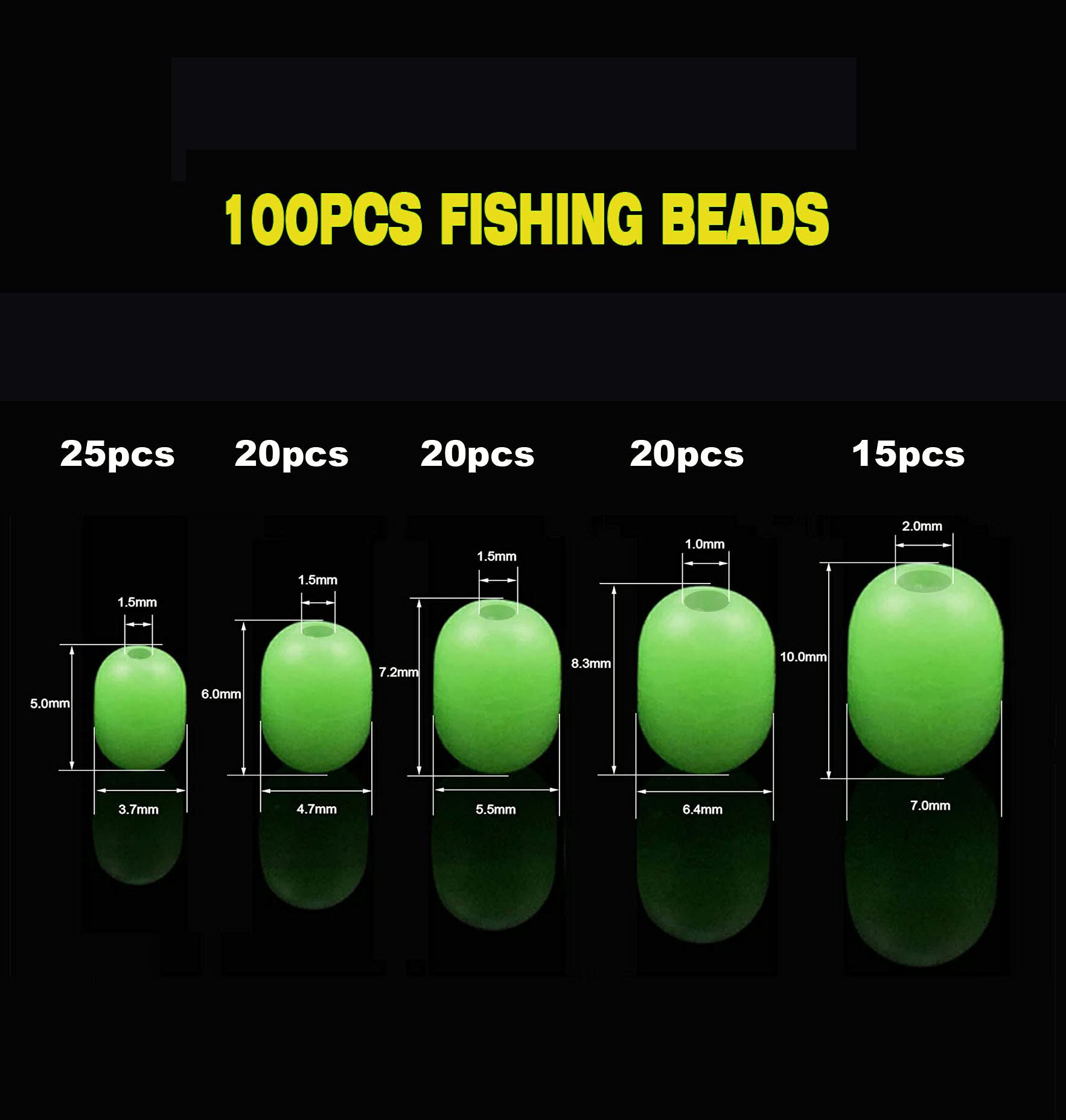 BLUERICE 100pcs Luminous Fishing Beads, Soft Plastic Fishing Bait Eggs Fishing Tackle Tools Fishing Luminous Balls for Saltwater Freshwater