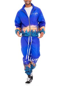 weiv gear men’s tracksuit set – 2 piece outfit graphic full zip up jacket and drawstring waistband sweatpants joggers active fj708 blue l