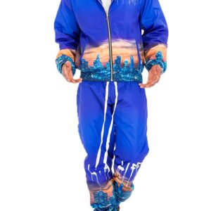 WEIV GEAR Men’s Tracksuit Set – 2 Piece Outfit Graphic Full Zip Up Jacket and Drawstring Waistband Sweatpants Joggers Active FJ708 BLUE L