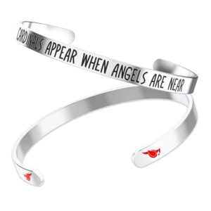 happy kisses red cardinal bracelet for women “cardinals appear when angels are near” grief gift for mourning of loved one - funeral memorial charm jewelry for women and bird lovers