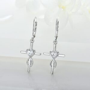 JO WISDOM 925 Sterling Silver Cross Infinity Heart Dangle & Drop Earrings with 5A Cubic Zirconia April Birthstone