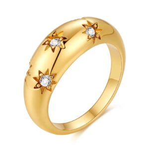 qings 18k gold plated croissant starlight chunky dome ring stacking band for women jewelry minimalist statement ring size 6 to 9