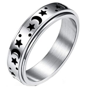 daihui star and moon finger ring creative engraved moon star rotating finger ring for women men (size 12)