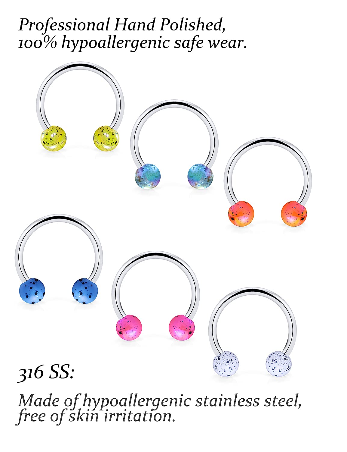 Vsnnsns 16G Surgical Steel Horseshoe Nose Septum Rings Piercing Jewelry Cartilage Helix Tragus Earring Studs Hoop Lip Horseshoe Ring Piercing Jewelry Retainer for Women Men 8mm 52pcs